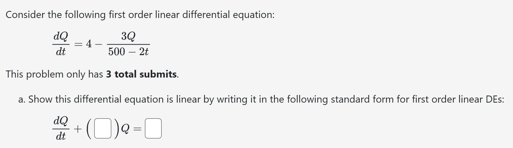 Solved Consider the following first order linear | Chegg.com