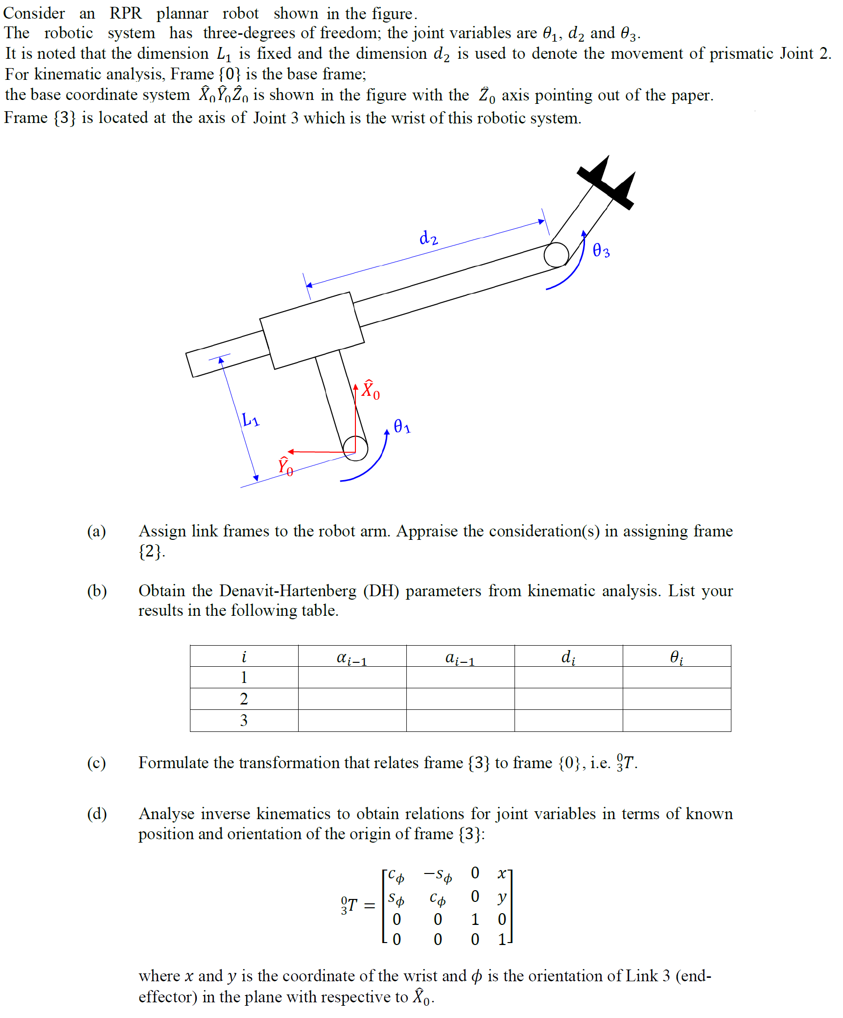 Solved Consider an RPR plannar robot shown in the figure. | Chegg.com