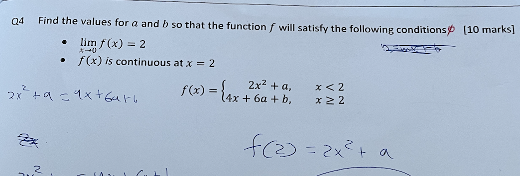 Solved Q4 Find the values for a and b so that the function f | Chegg.com