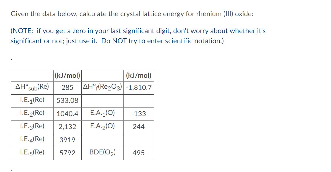 Solved Given the data below, calculate the crystal lattice | Chegg.com