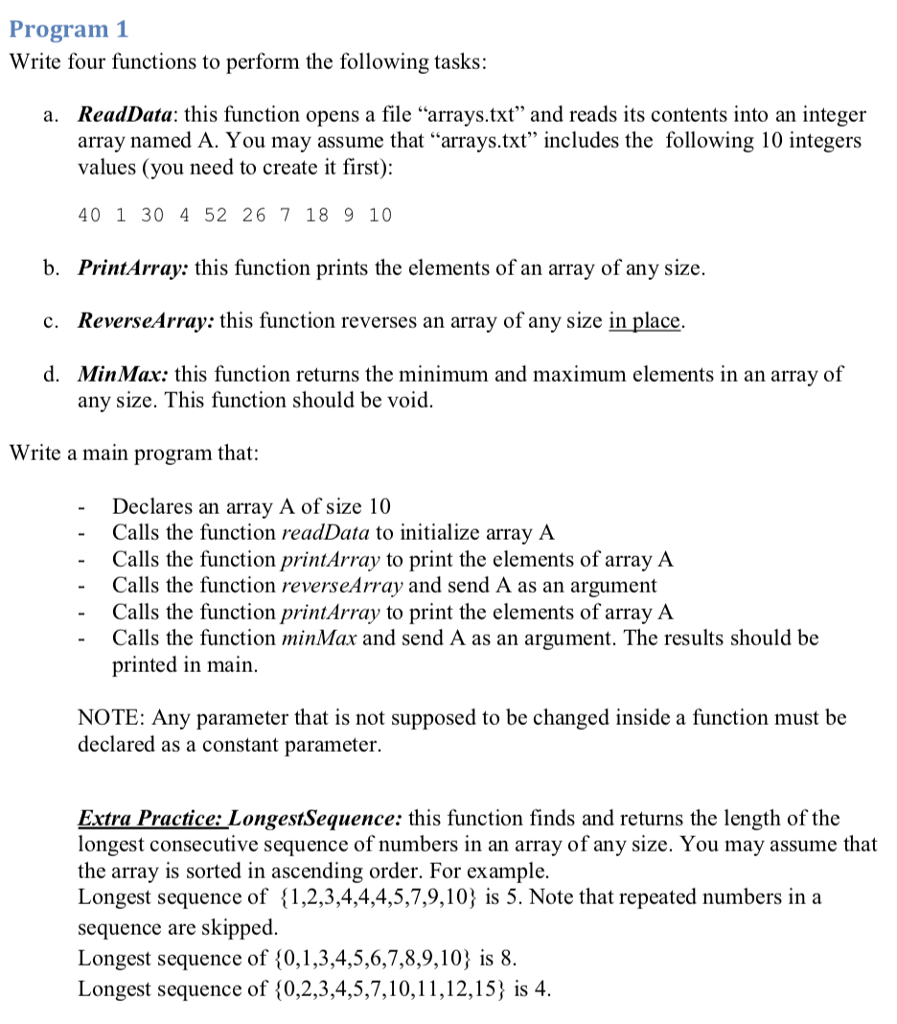 Solved Program 1 Write four functions to perform the | Chegg.com