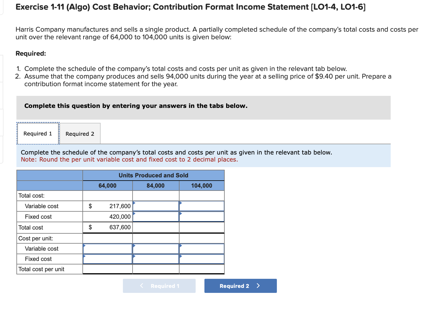 Solved Exercise 1-11 (Algo) Cost Behavior; Contribution | Chegg.com