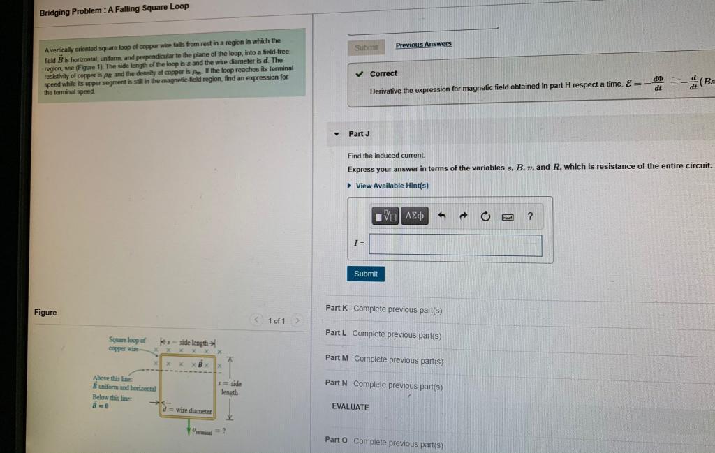 Solved Bridging Problem: A Falling Square Loop Subm Previous | Chegg.com