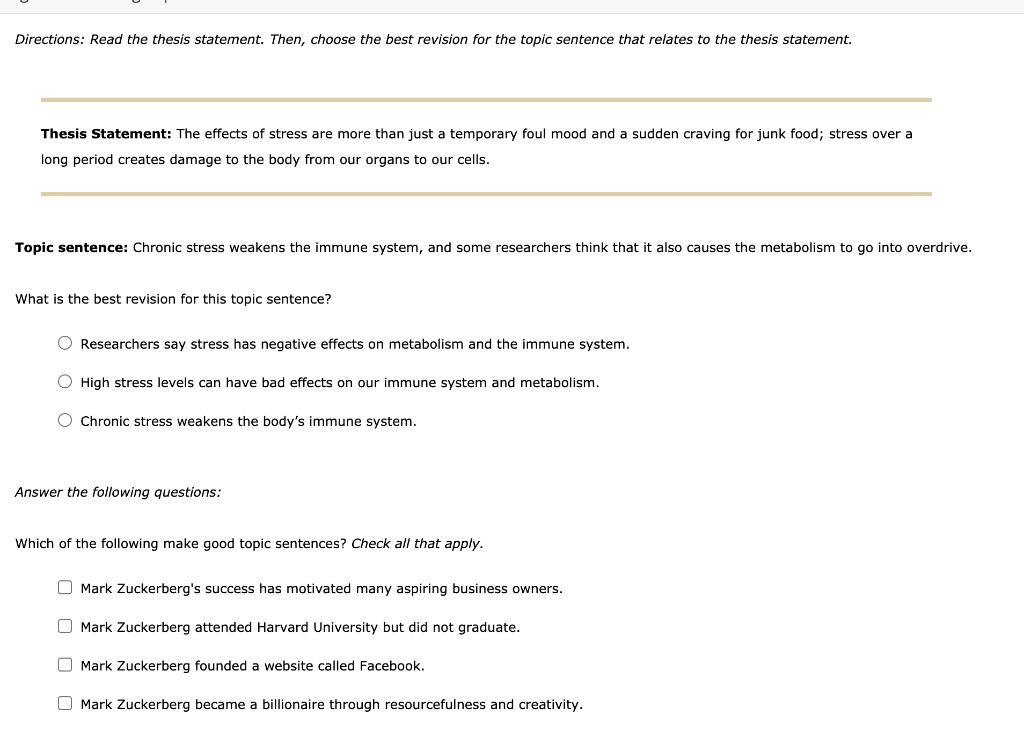 Solved Directions: Read the thesis statement. Then, choose | Chegg.com
