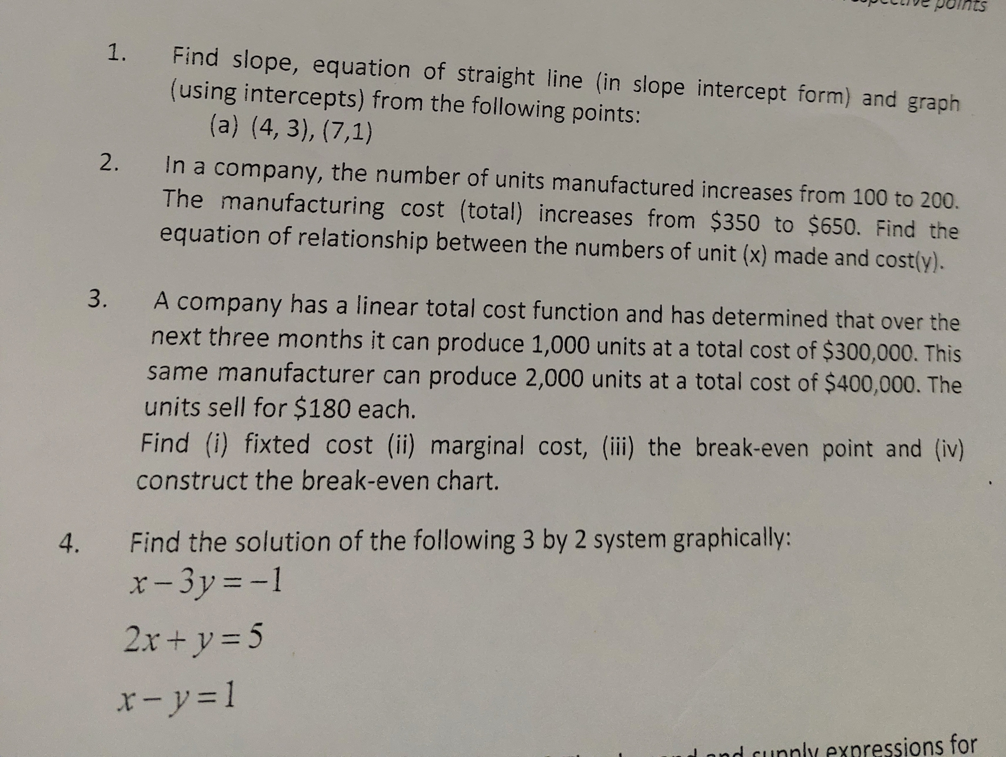 Solved 1. Find slope, equation of straight line (in slope | Chegg.com