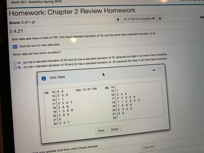 Solved Math 227-Statistics Spring 2019 Homework: Chapter 2 | Chegg.com