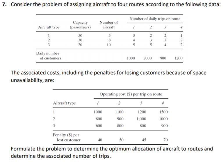 Solved 7. Consider the problem of assigning aircraft to four | Chegg.com