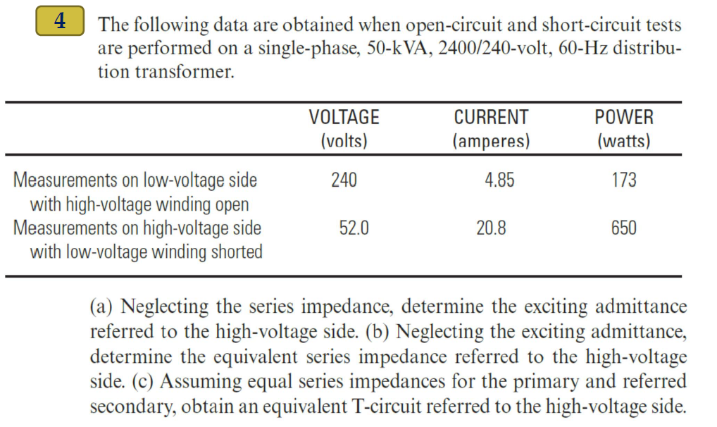 Solved The following data are obtained when open-circuit and | Chegg.com