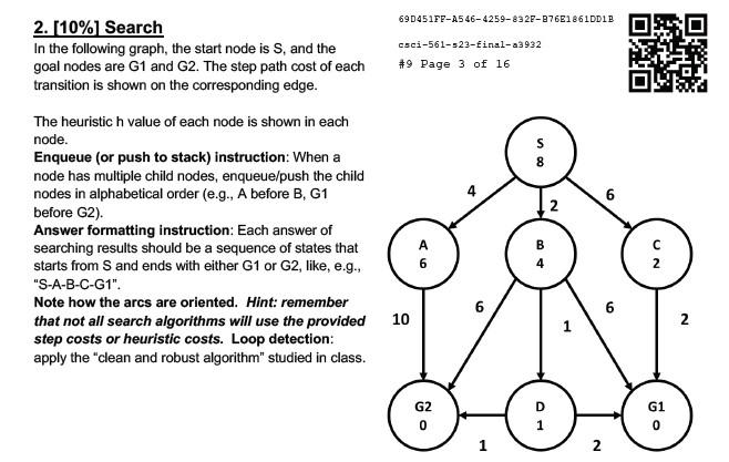 2. [10%] Search In the following graph, the start | Chegg.com