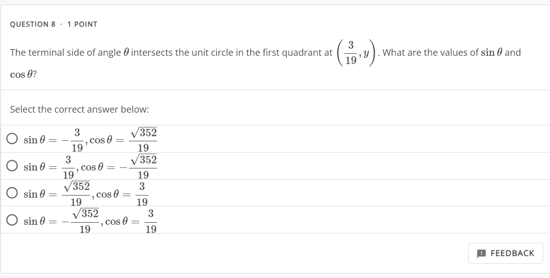 Solved The terminal side of angle θ intersects the unit | Chegg.com