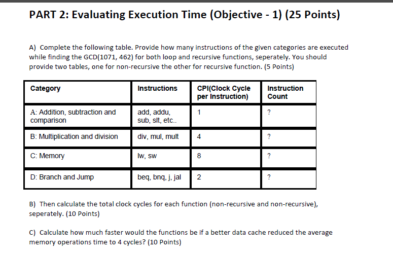 PART 2: Evaluating Execution Time (Objective - 1) (25 | Chegg.com