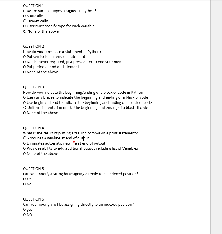 Solved QUESTION 1 How are variable types assigned in Python? | Chegg.com