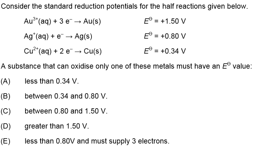 Solved Consider the standard reduction potentials for the | Chegg.com