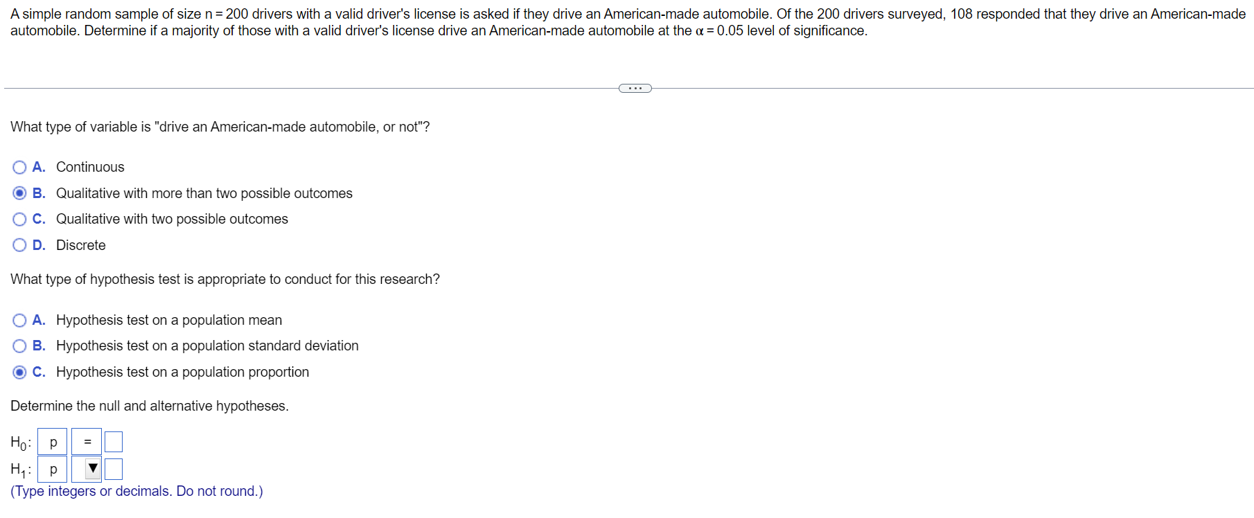 Solved A simple random sample of size n = 200 drivers with a | Chegg.com