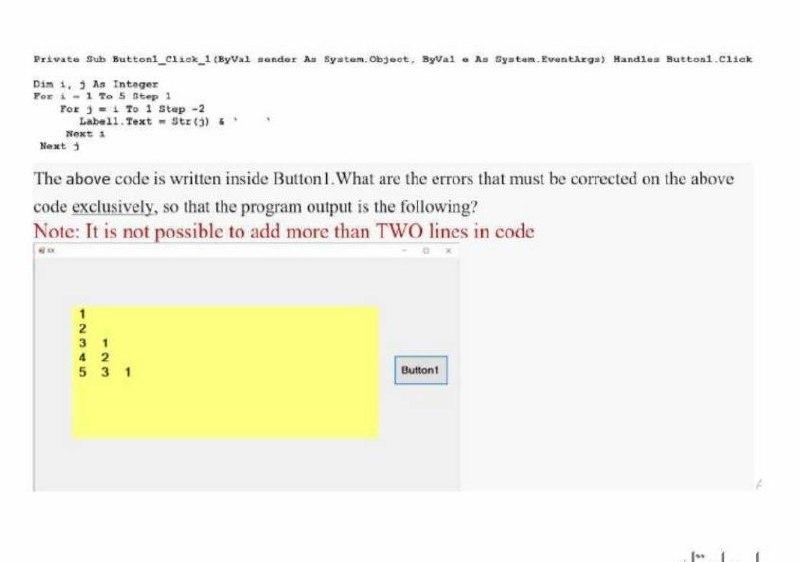 Solved Private Sub Button1_c11ek_1 (ByVal sender As Syaten. | Chegg.com