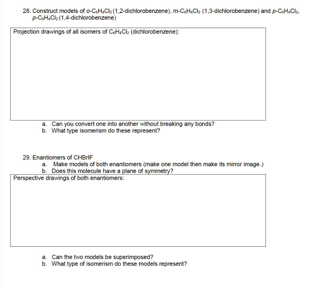 Solved 28. Construct models of o-C6H4Cl2 | Chegg.com