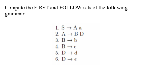 Solved Compute the FIRST and FOLLOW sets of the following | Chegg.com