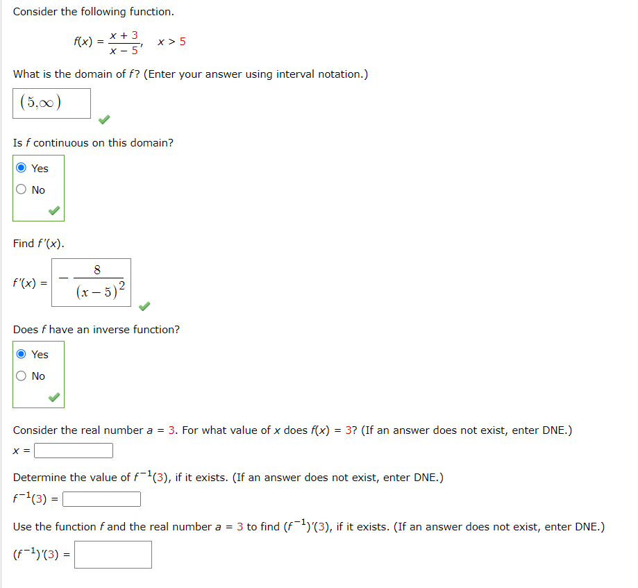 Solved Consider the following function. f(x)=x−5x+3,x>5 What | Chegg.com