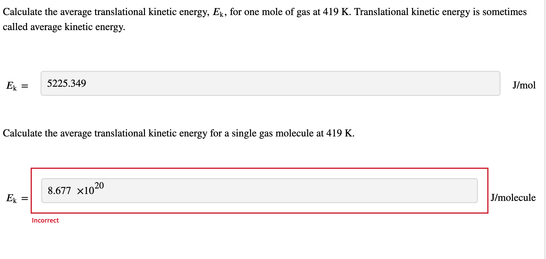Solved Calculate the average translational kinetic energy, | Chegg.com