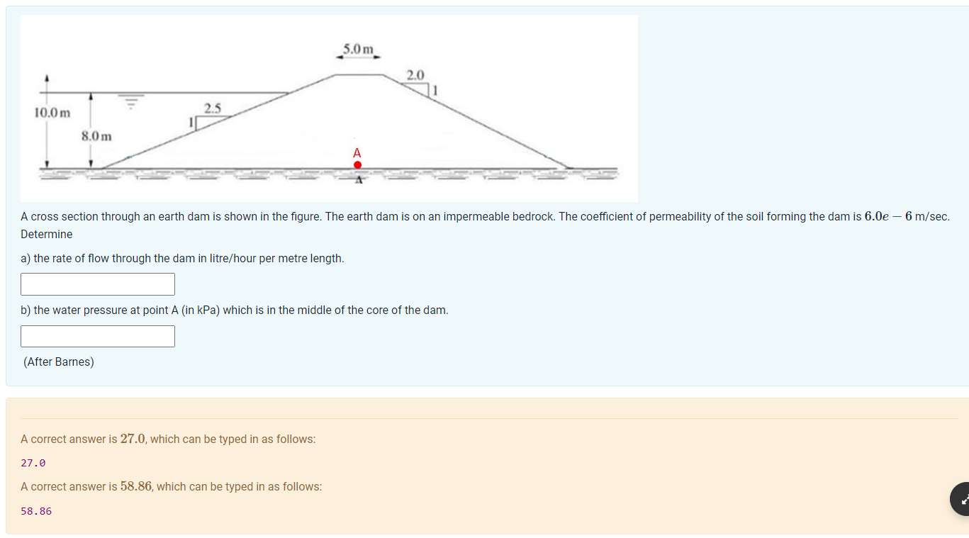 Solved A cross section through an earth dam is shown in the | Chegg.com
