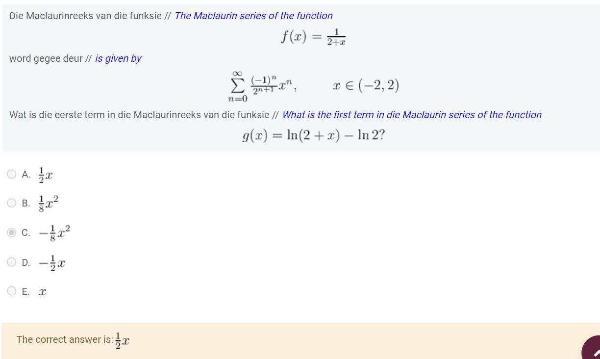 Solved Die Maclaurinreeks van die funksie // The Maclaurin | Chegg.com