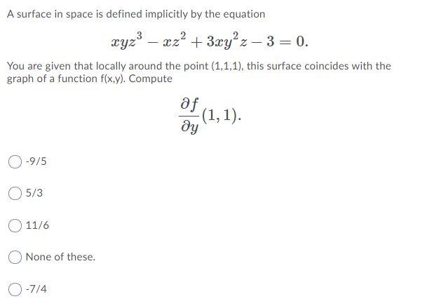 Solved xyz – A surface in space is defined implicitly by the | Chegg.com