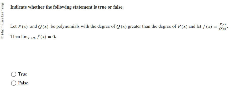 Solved Indicate whether the following statement is true or | Chegg.com