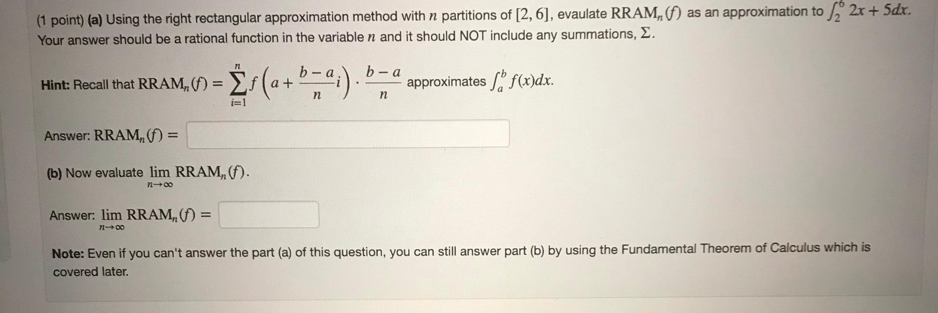Solved (1 point) (a) Using the right rectangular | Chegg.com