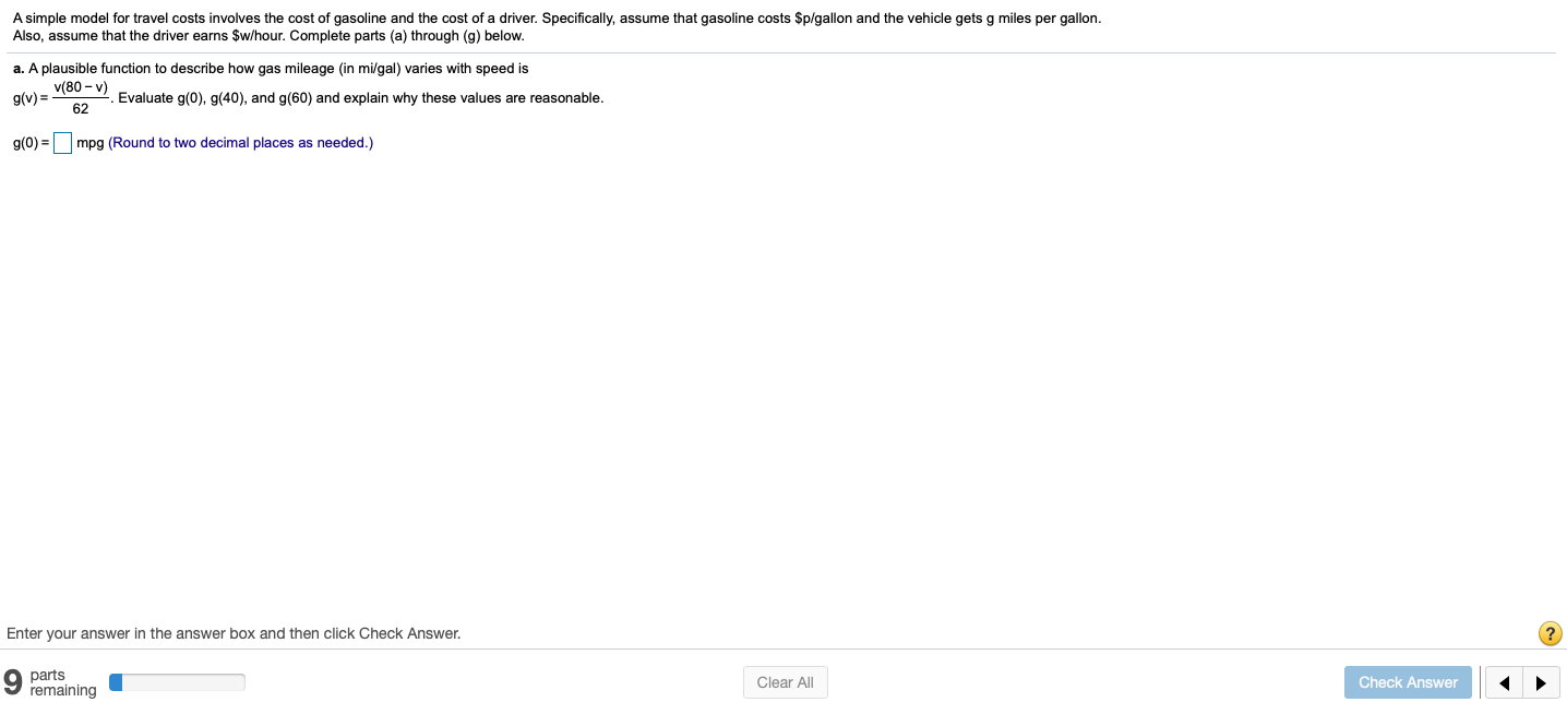 Solved A simple model for travel costs involves the cost of | Chegg.com