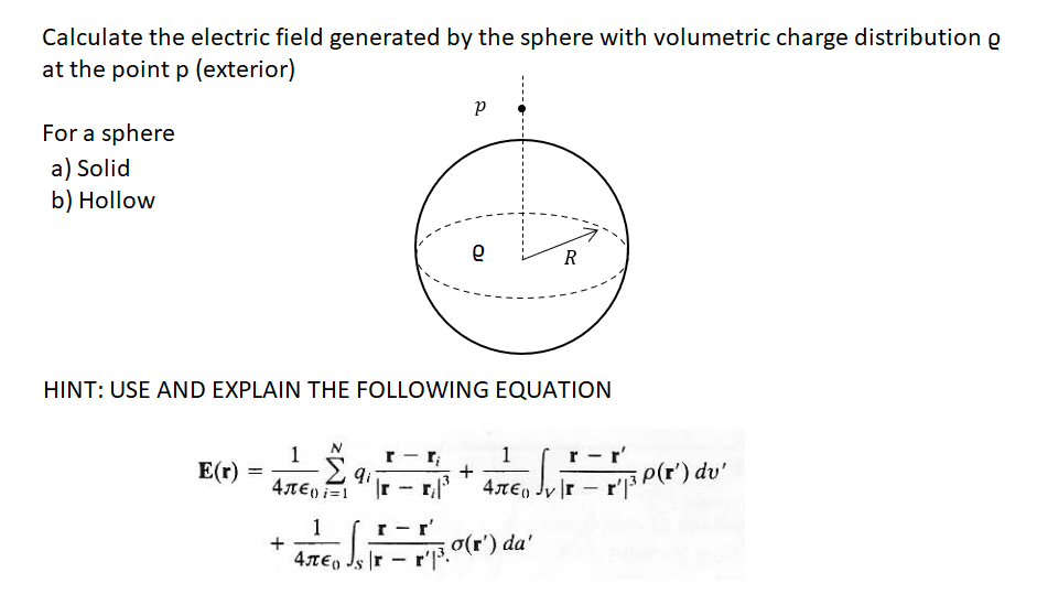 Solved Calculate the electric field generated by the sphere | Chegg.com
