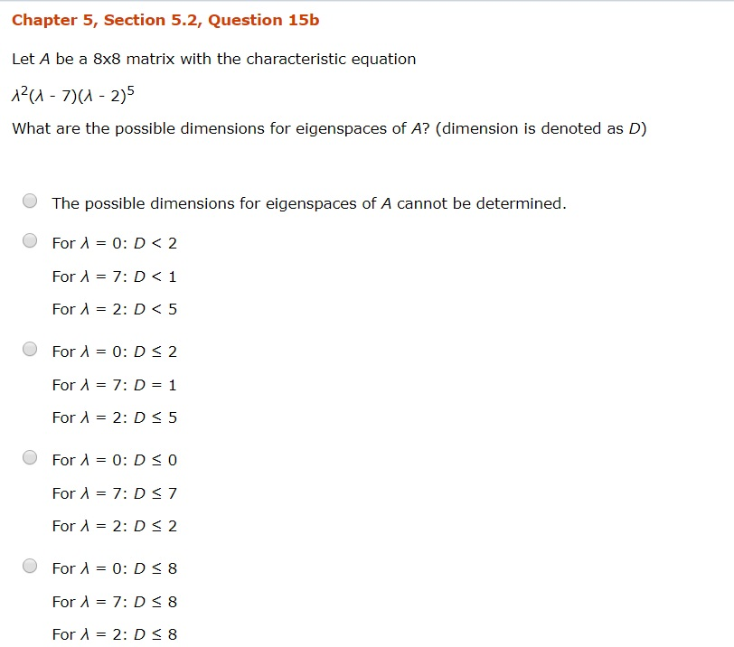 Solved Chapter 5, Section 5.2, Question 15b Let A be a 8x8 | Chegg.com