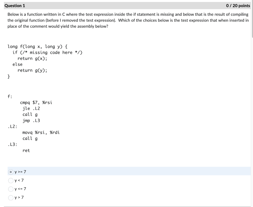 Solved Below is a function written in C where the test | Chegg.com