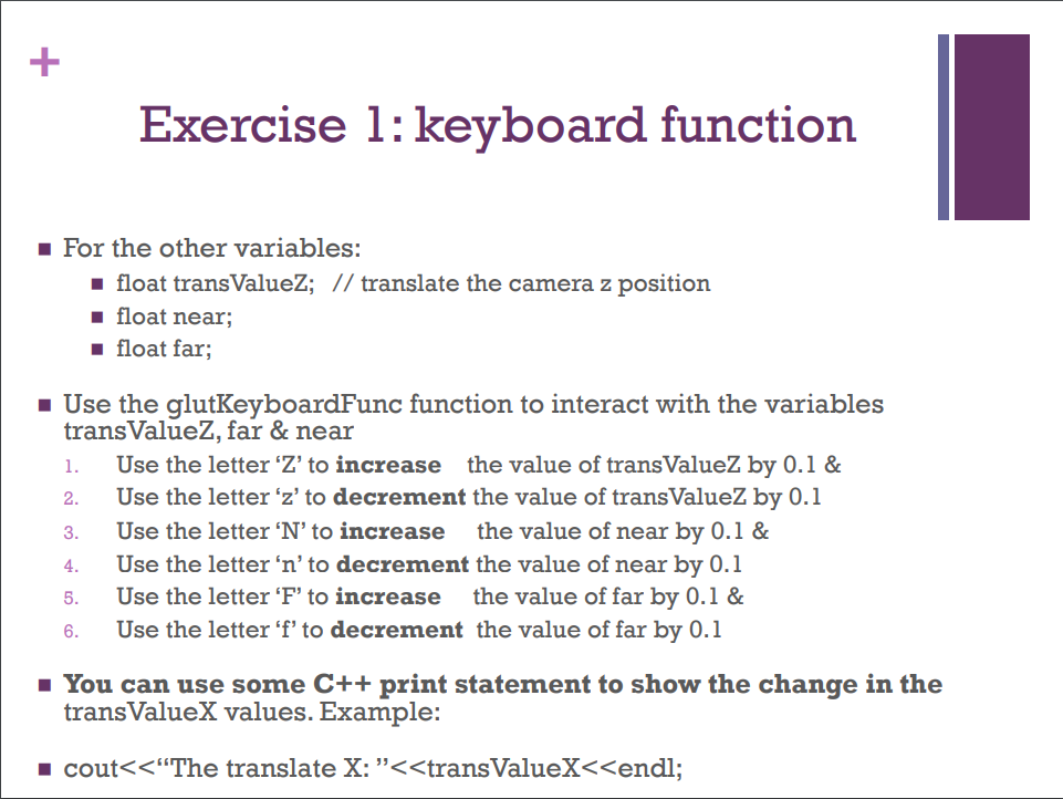 Solved Exercise 2: Output gluPerspective( 65, | Chegg.com