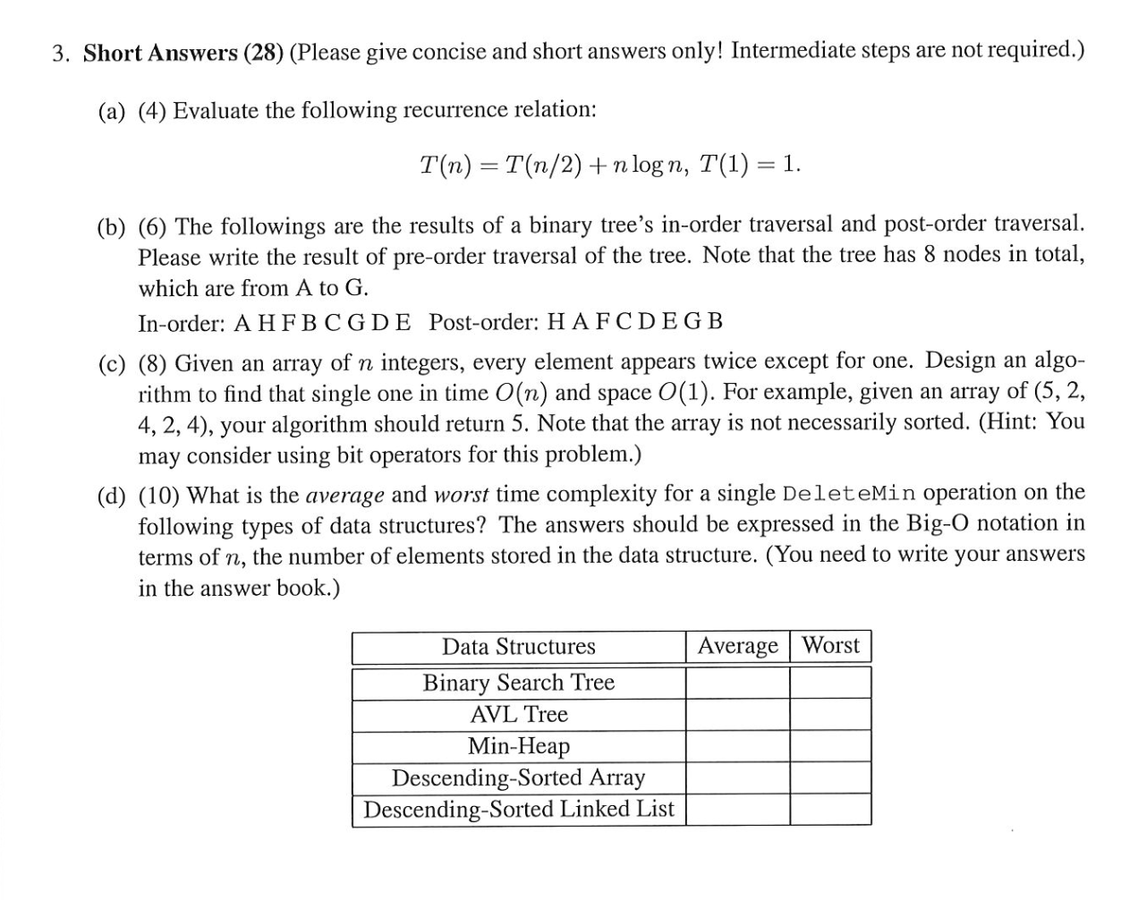 3. Short Answers (28) (Please give concise and short | Chegg.com