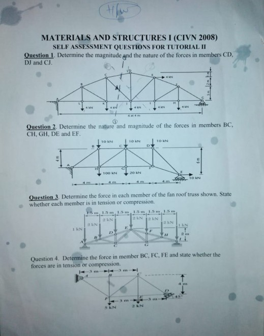 Solved MATERIALS AND STRUCTURES I (CIVN 2008) SELF | Chegg.com