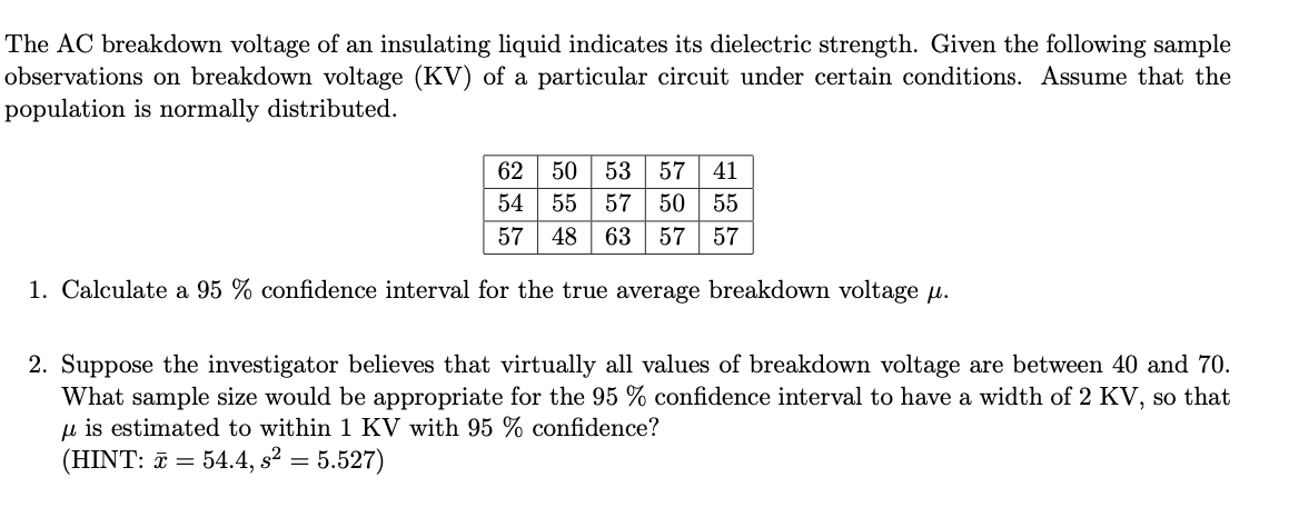 Solved The AC breakdown voltage of an insulating liquid | Chegg.com