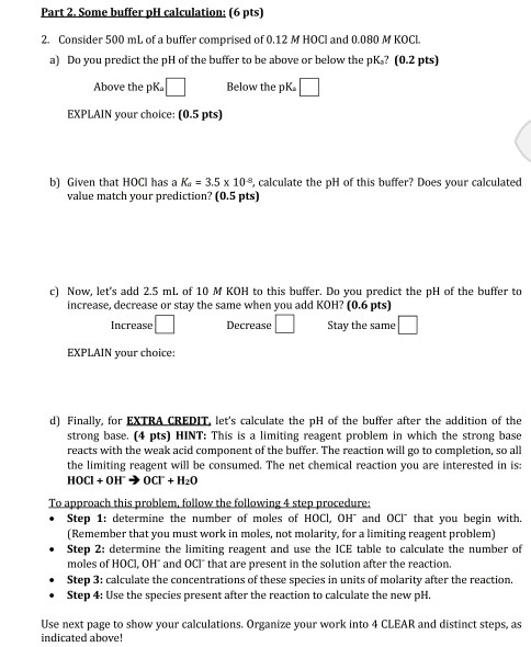 Solved Part 2. Some buffer pH calculation: (6 pts) Consider | Chegg.com