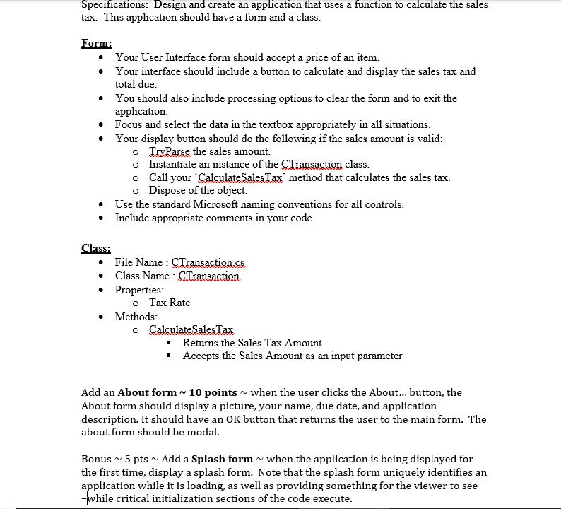 Solved tax. This application should have a form and a class. | Chegg.com