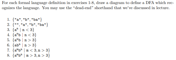 Solved For each formal language definition in exercises 1-8, | Chegg.com