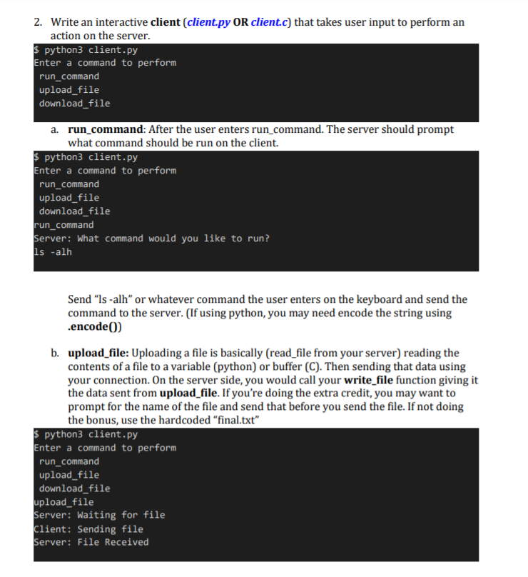 1. Write a server (server.py OR server.c). In this | Chegg.com