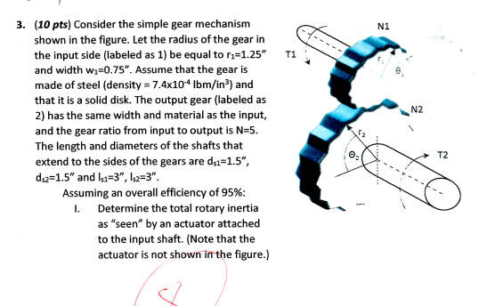 Solved T1 3. (10 pts) Consider the simple gear mechanism | Chegg.com