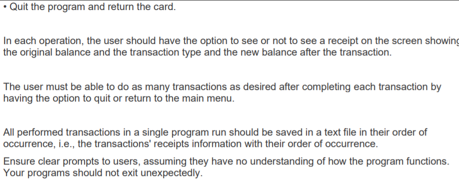 Develop an ATM simulator using C programming | Chegg.com