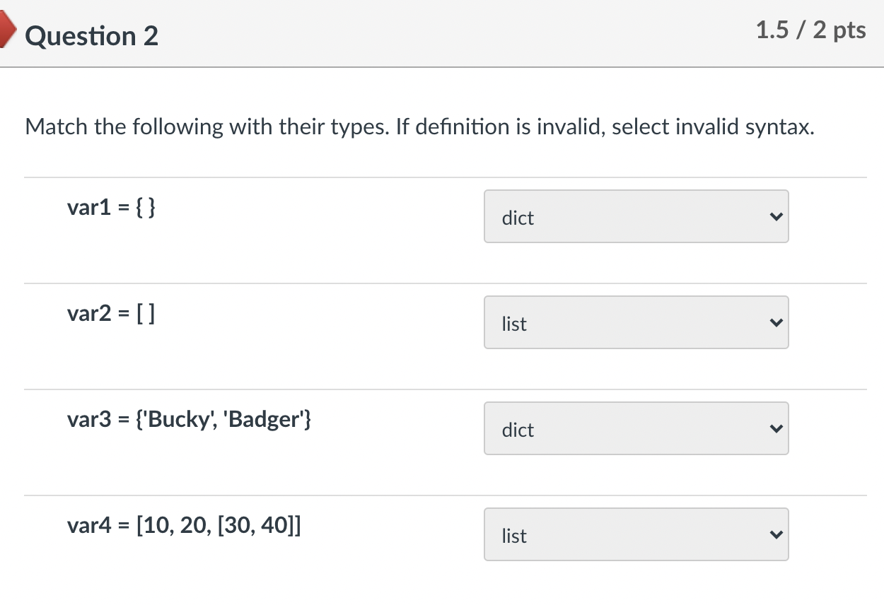 Solved Question 2 1.5 / 2 pts Match the following with their | Chegg.com