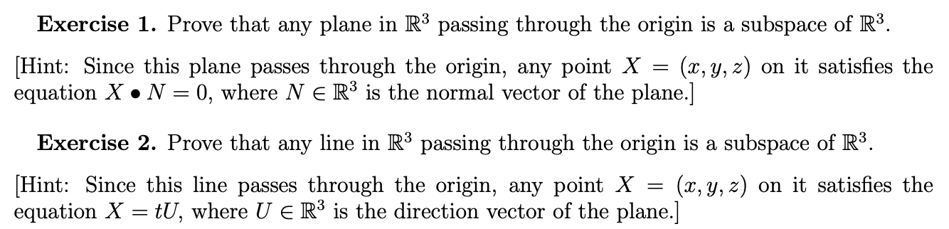 Solved Exercise 1. Prove that any plane in R3 passing | Chegg.com