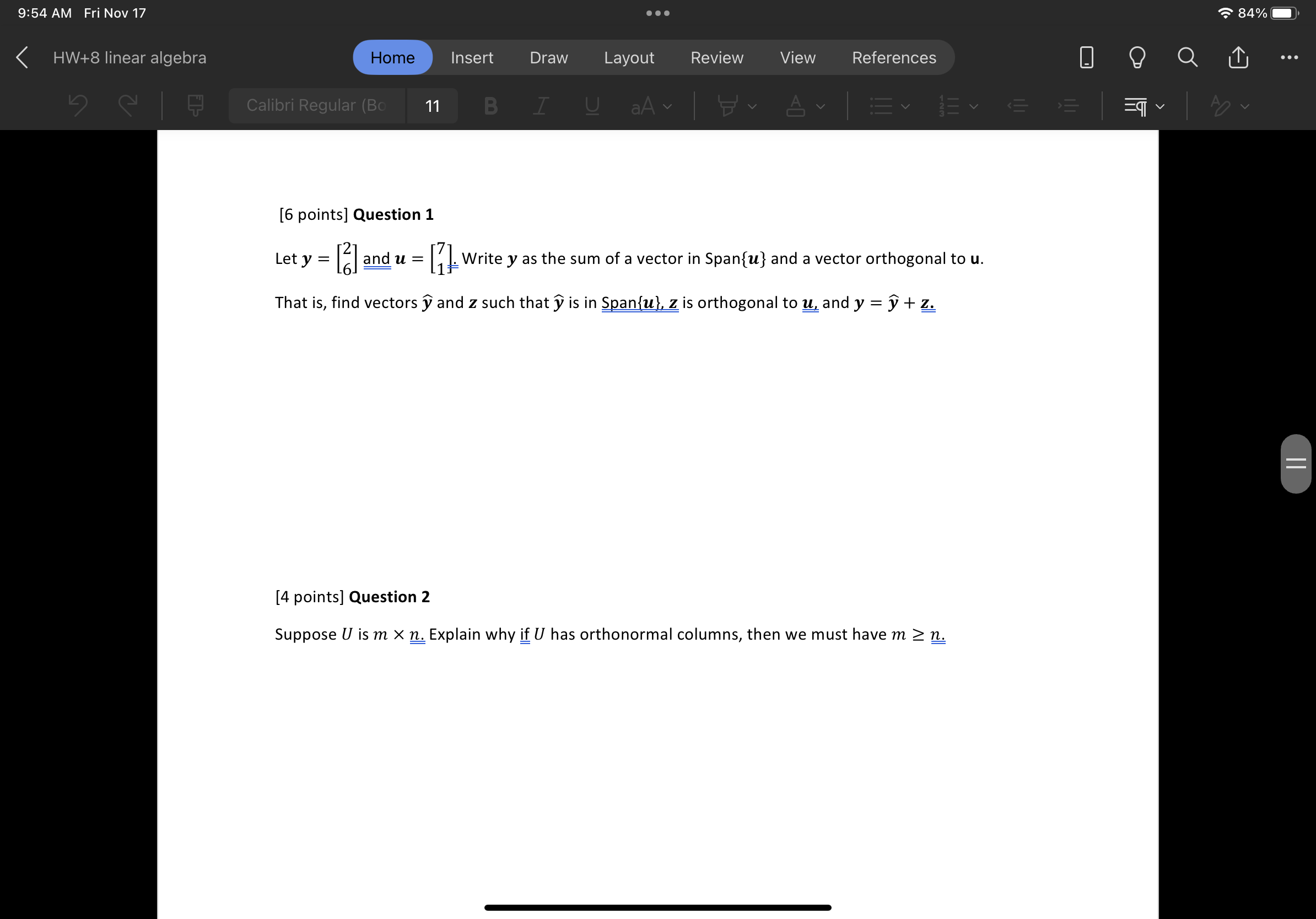 Solved . ﻿Let y = [ 2 6 ] ﻿and u = [ 7 1 ] . ﻿Write y as a | Chegg.com