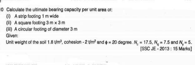 Solved 10 Calculate the ultimate bearing capacity per unit | Chegg.com