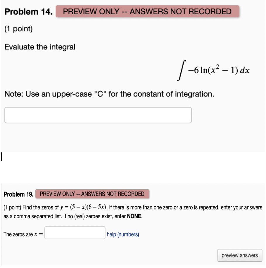 Solved Problem 14. PREVIEW ONLY -- ANSWERS NOT RECORDED (1 | Chegg.com