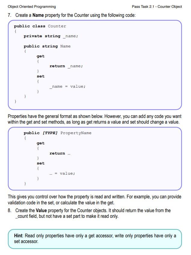 Solved Pass Task 2 1 Counter Object Object Oriented Chegg