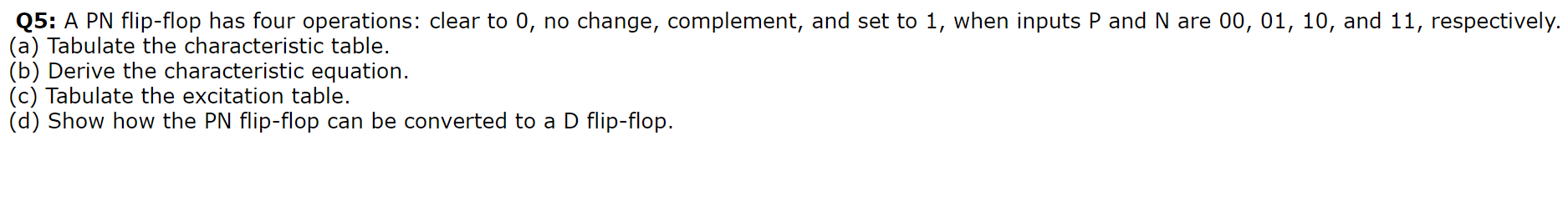Solved Q5: A PN flip-flop has four operations: clear to 0, | Chegg.com