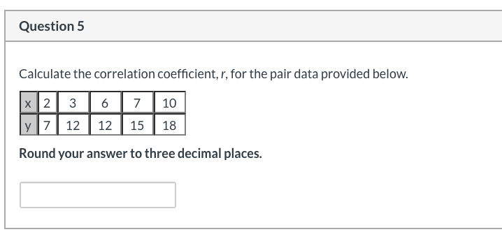 Solved Question 5 Calculate the correlation coefficient,r, | Chegg.com